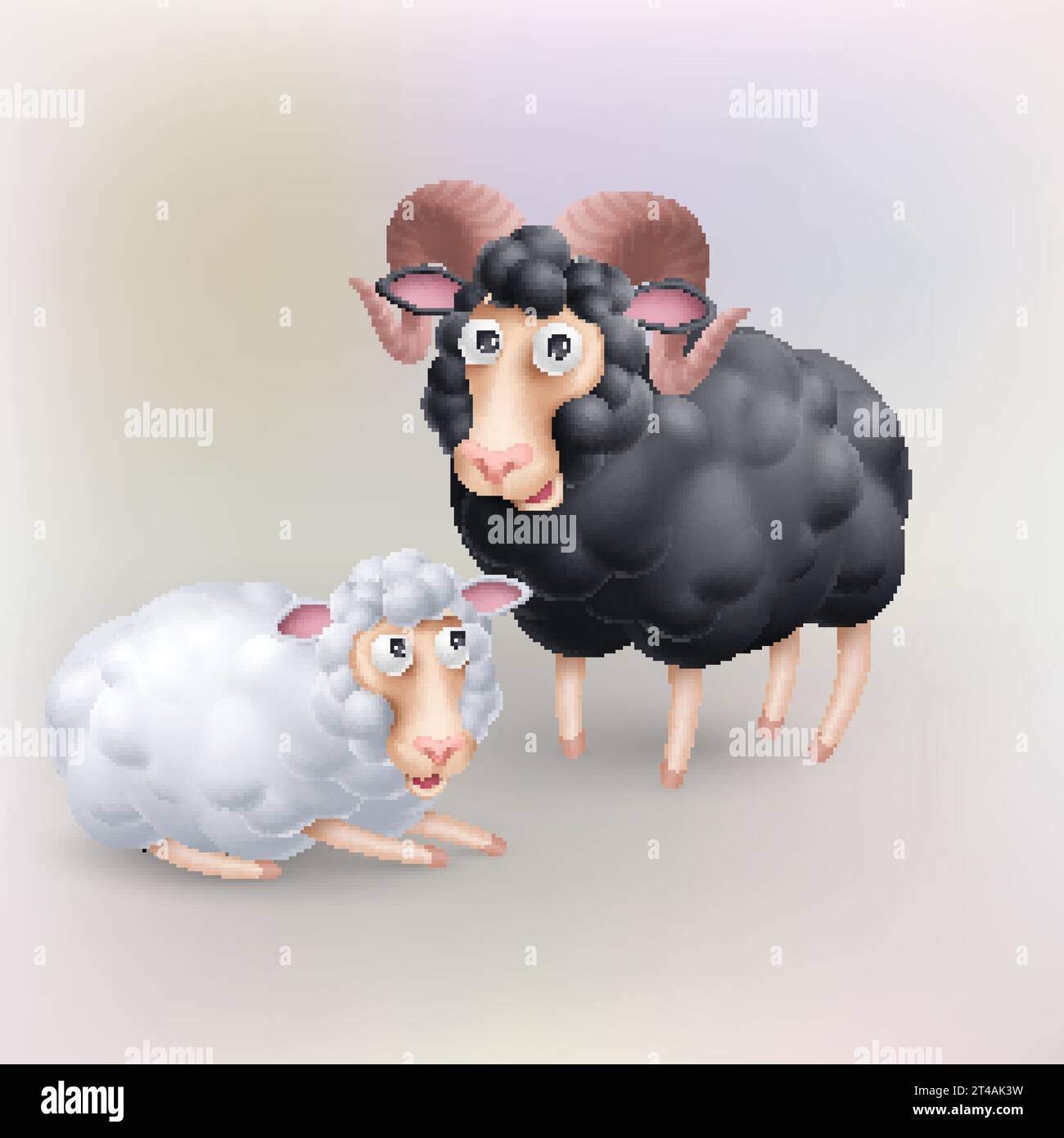 Cute and Funny Two Black and White Sheep Characters. Cartoon ...