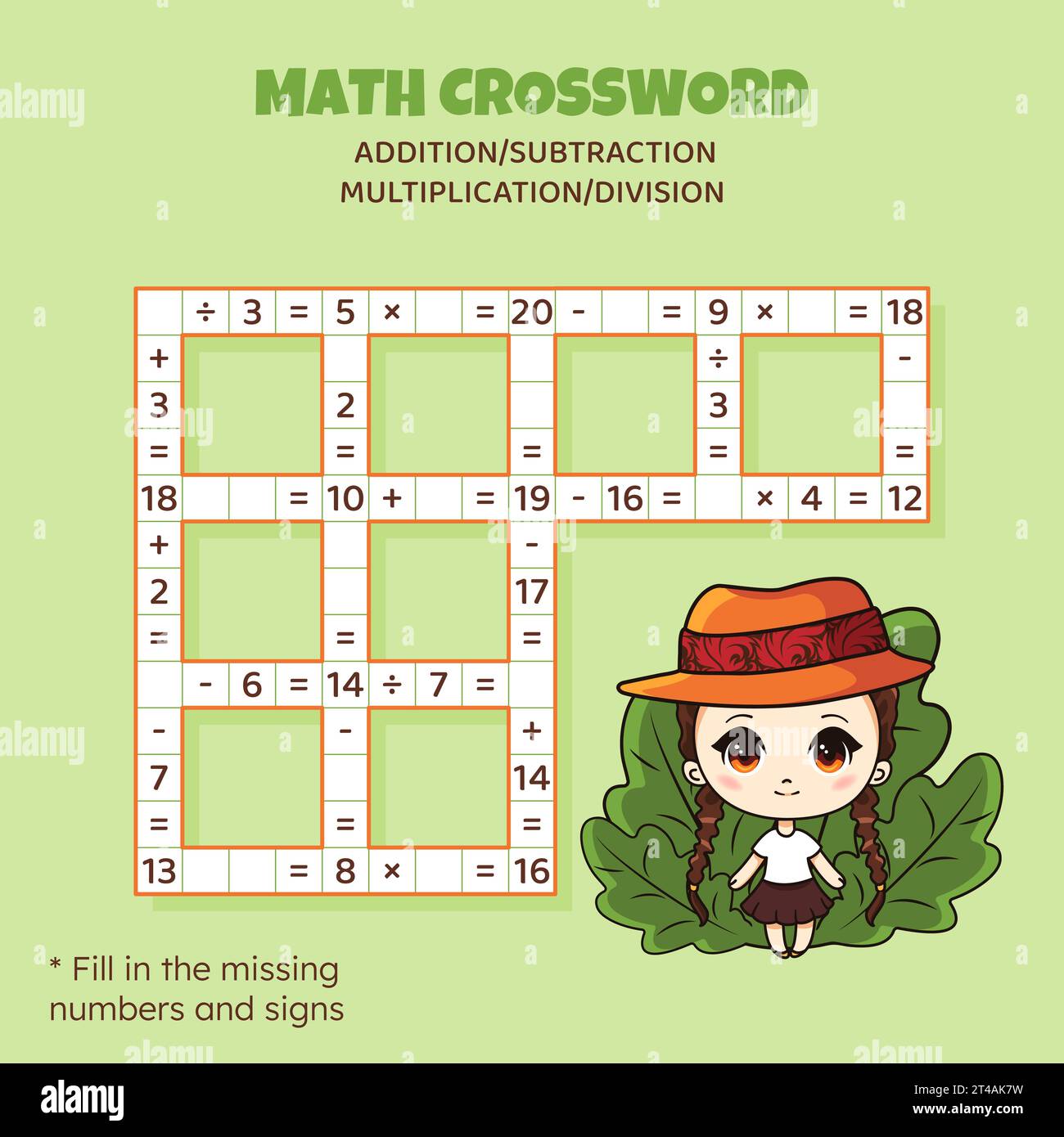 Math Crossword puzzle for kids. Addition, subtraction, multiplication ...