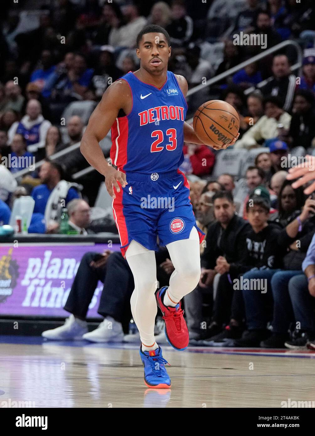 Detroit Pistons guard Jaden Ivey brings the ball up court during the ...