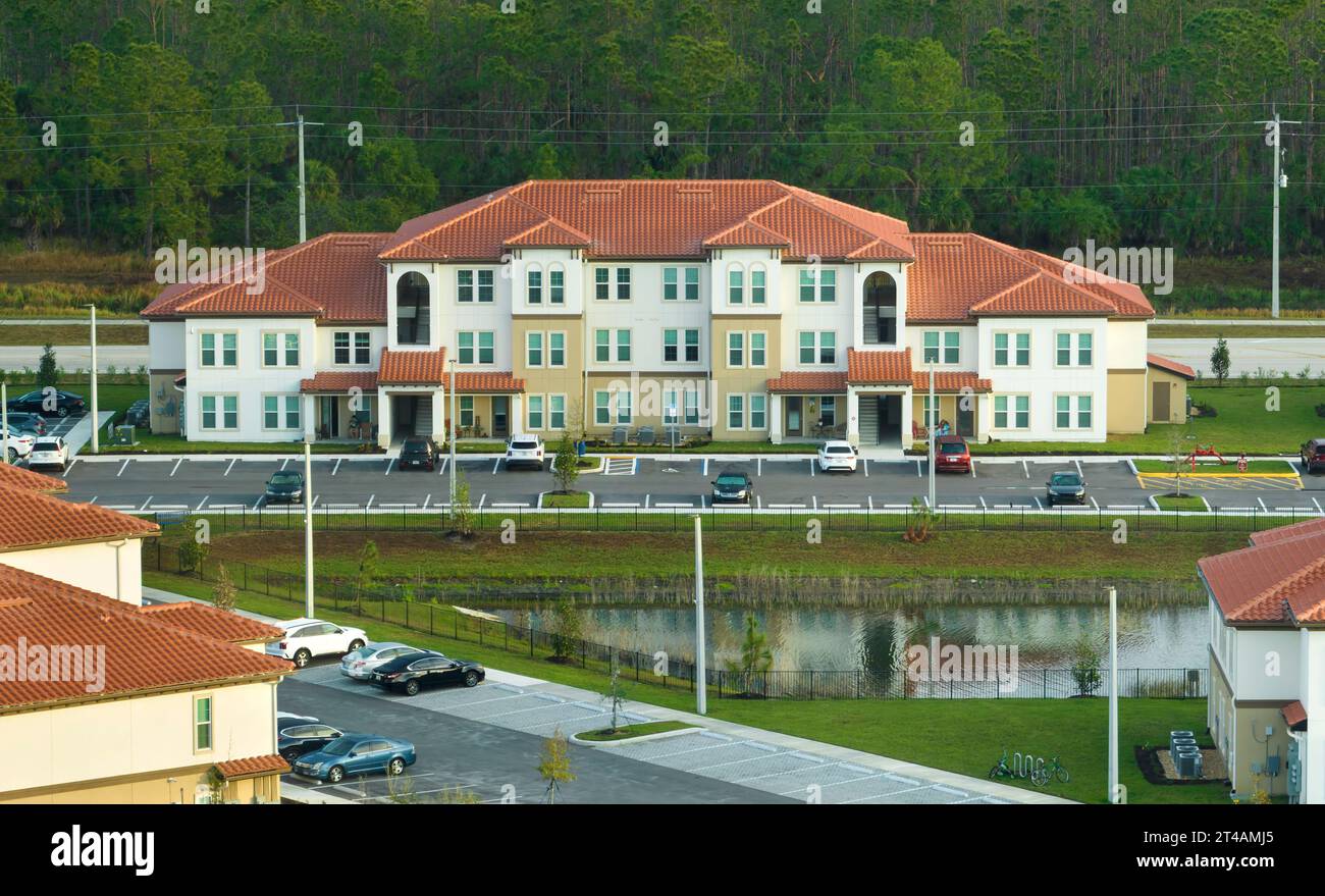 Aerial view of american apartment buildings in Florida residential area ...