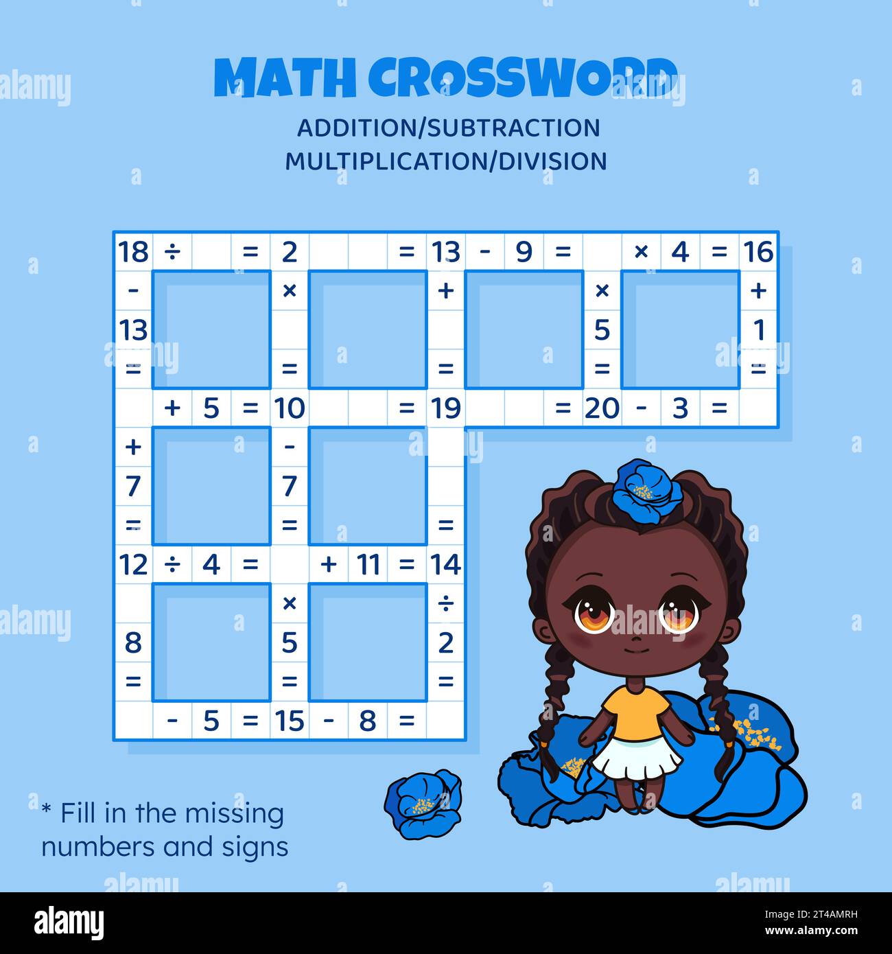 Math Crossword puzzle for kids. Addition, subtraction, multiplication ...