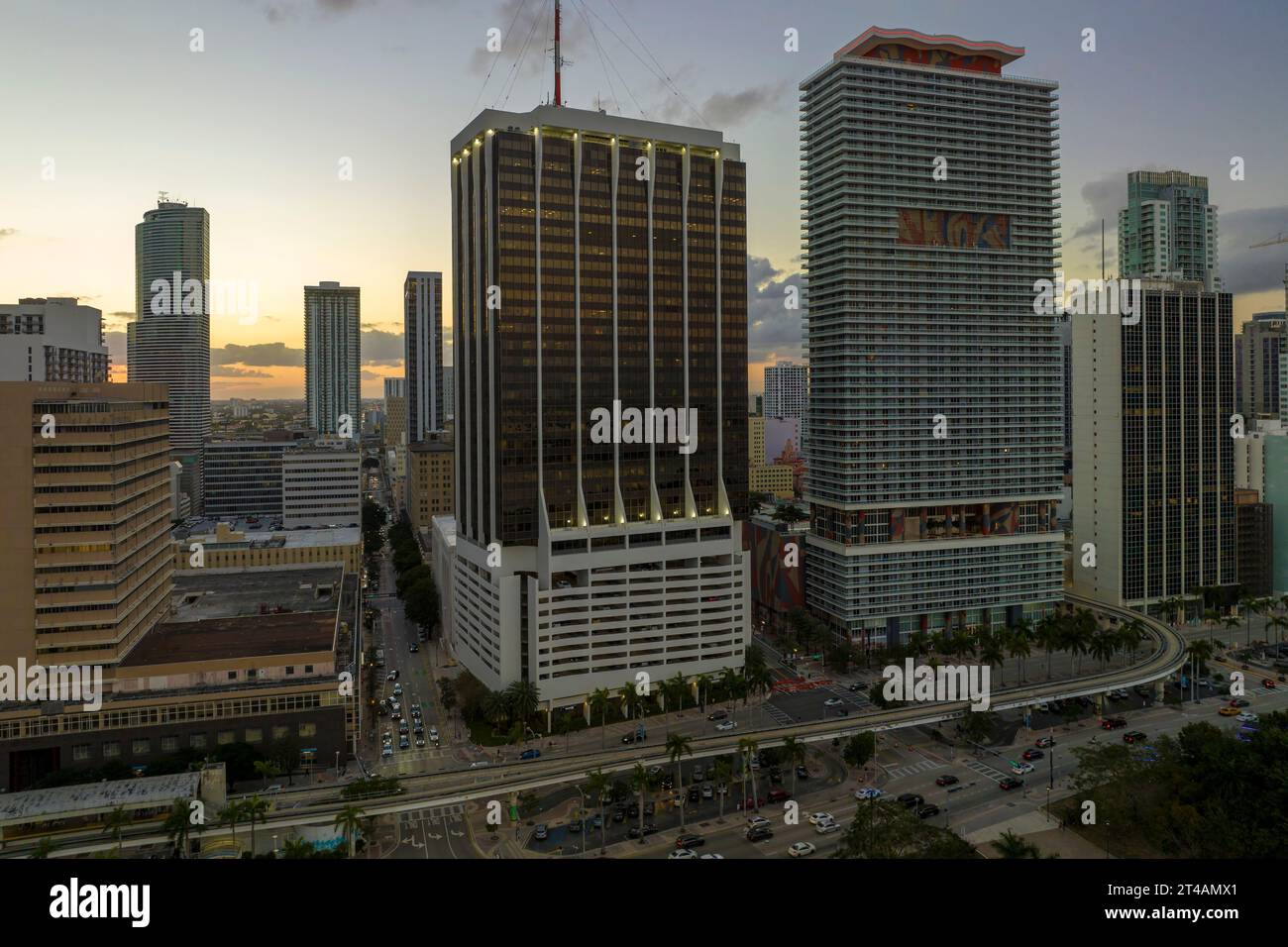 Aerial view of downtown district of of Miami Brickell in Florida, USA ...