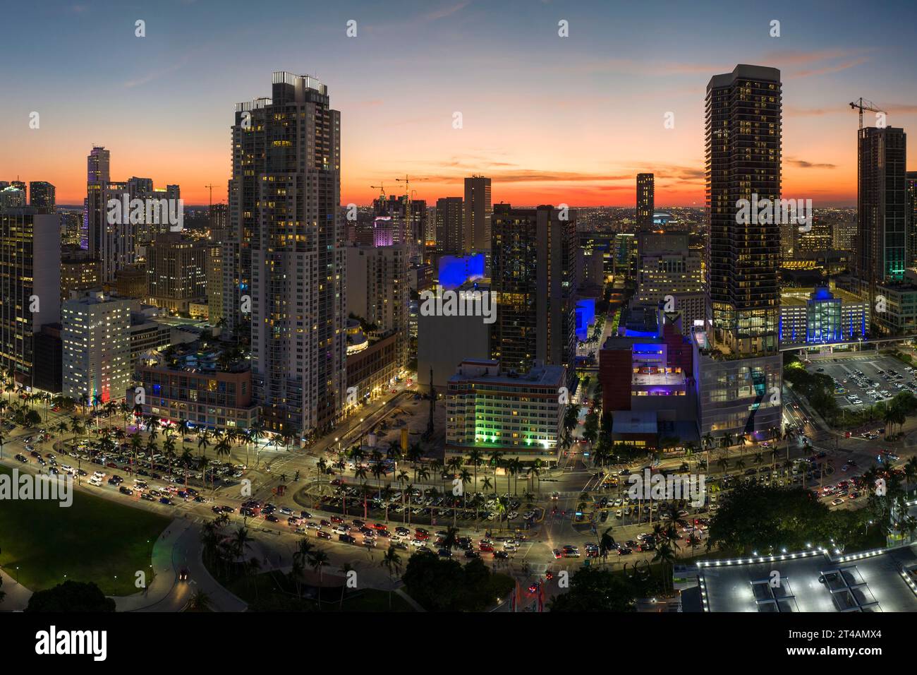 Aerial view of downtown office district of of Miami Brickell in Florida ...