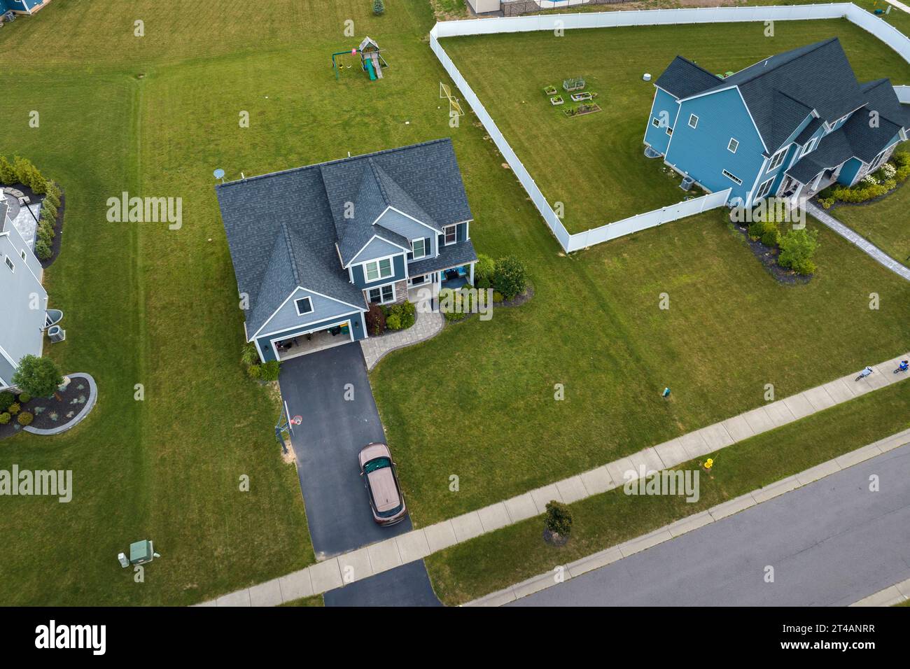 Low-density two story private homes in rural residential suburbs ...