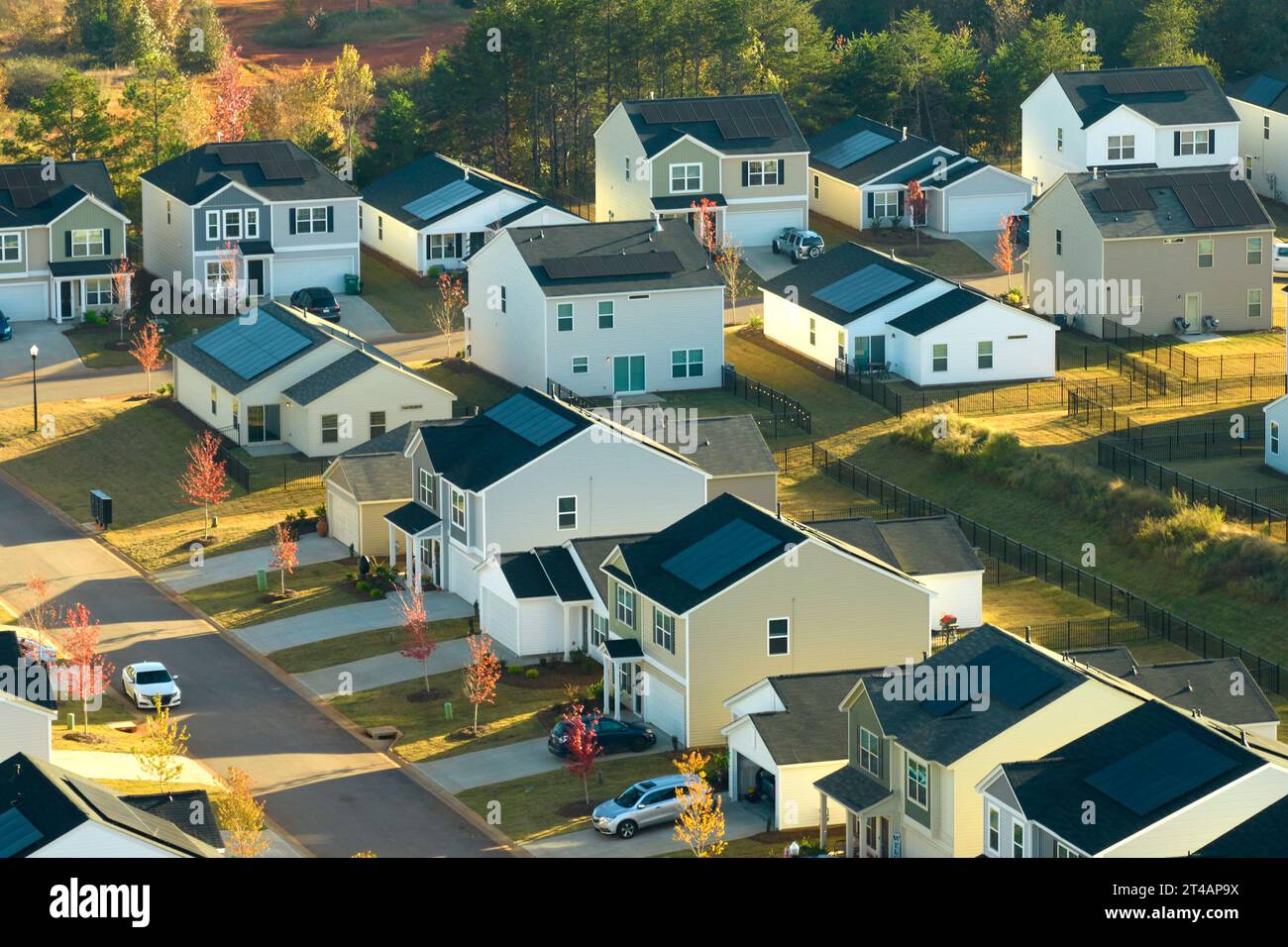 View from above of densely built residential houses in living area in ...