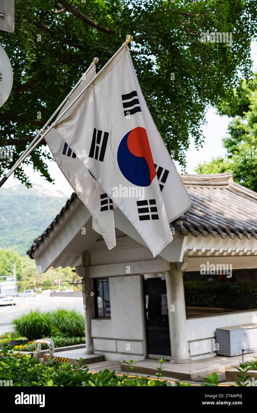 Korean Flag in front of Blue House in Seoul, South Korea Stock Photo ...