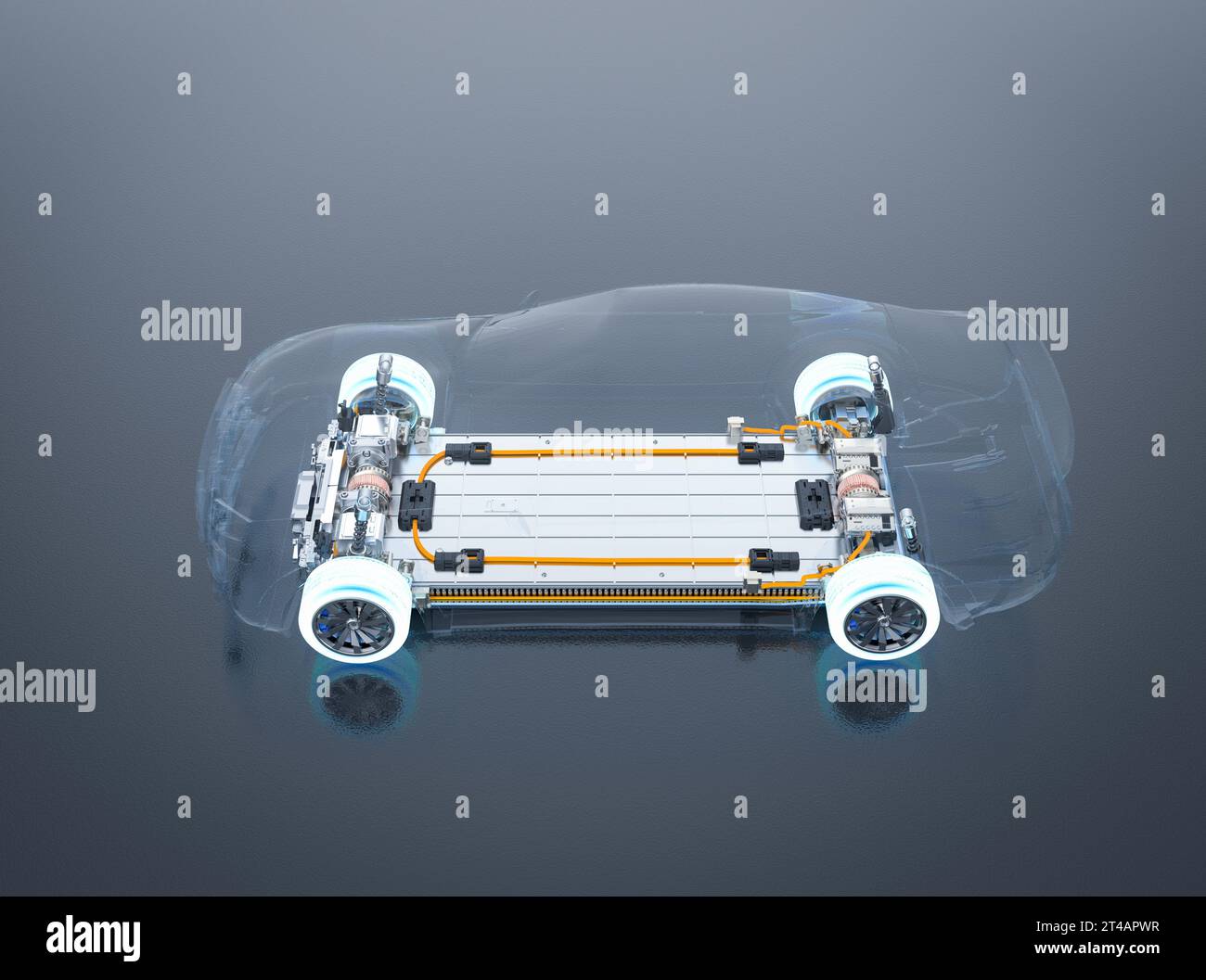 3d rendering electric car battery with pack of battery cells module on ...