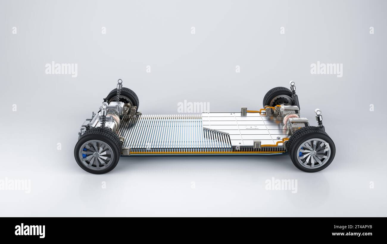 3d rendering electric car battery with pack of battery cells module on ...
