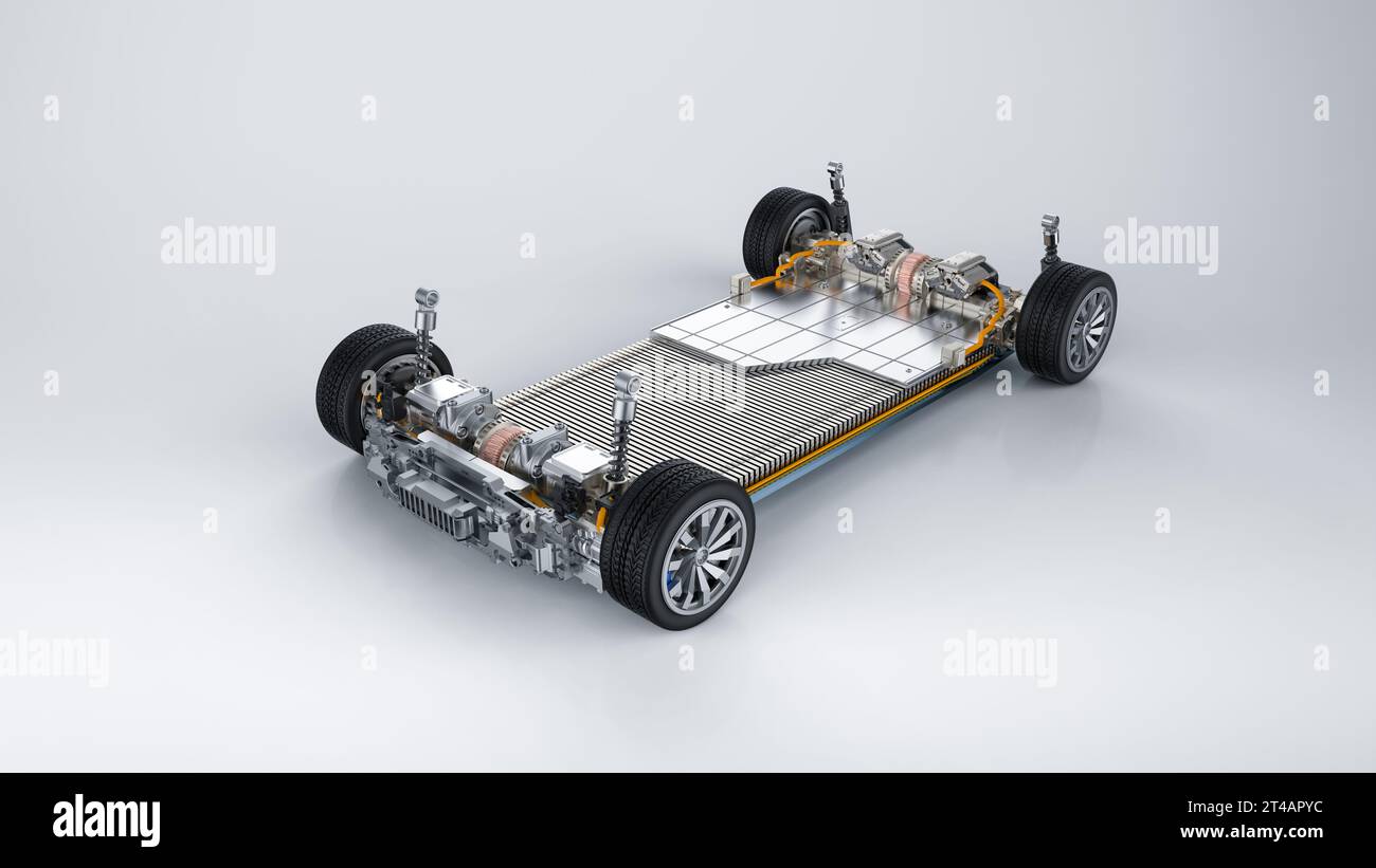 3d rendering electric car battery with pack of battery cells module on ...