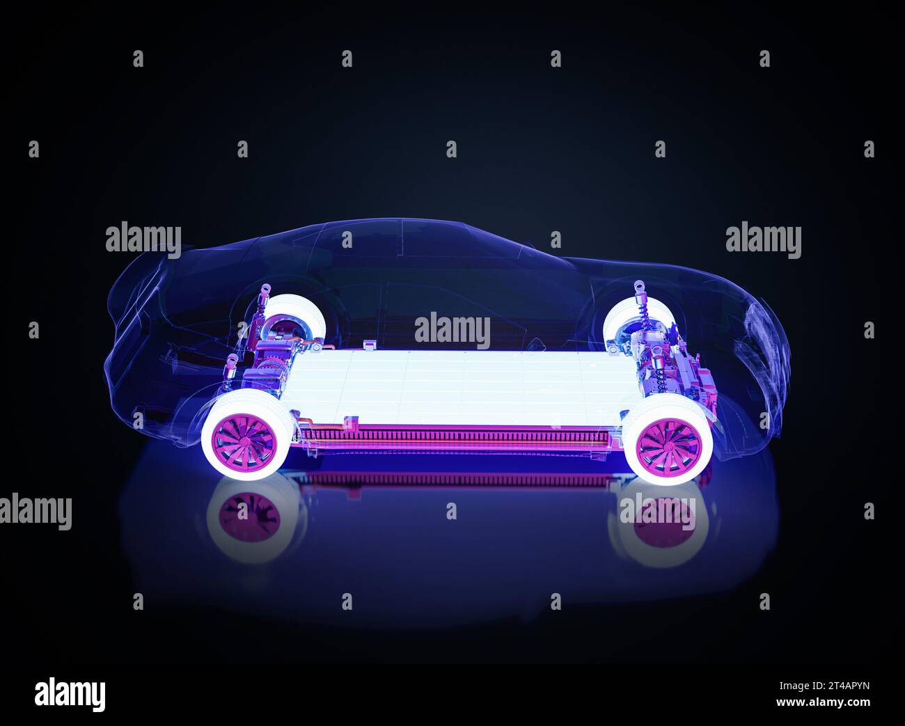3d rendering electric car battery with glowing pack of battery cells ...