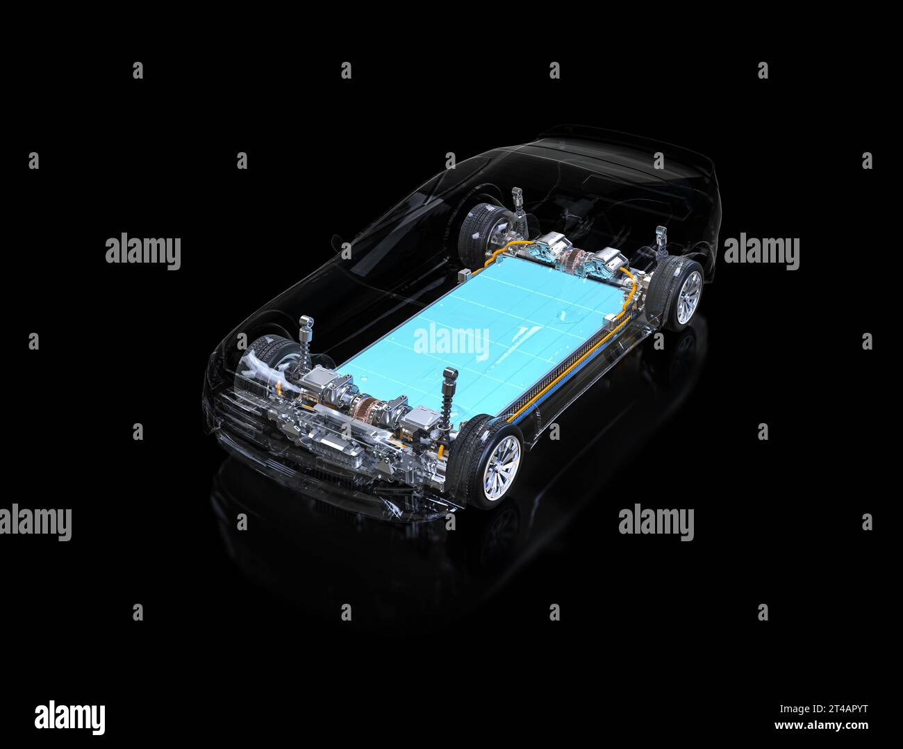 3d rendering electric car battery with glowing pack of battery cells ...