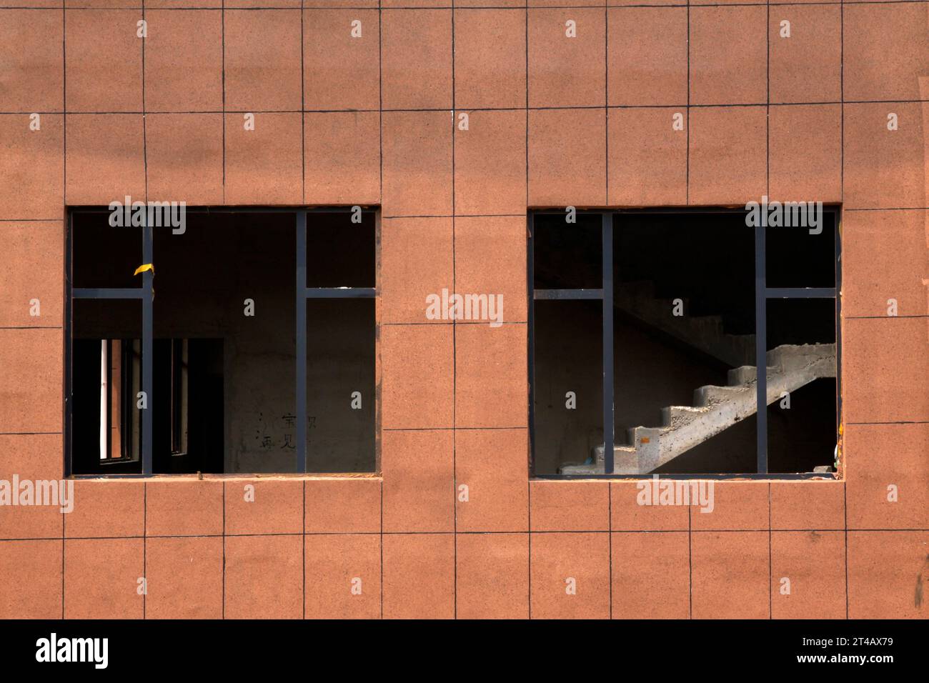Unfinished building window and stairs, closeup of photo Stock Photo - Alamy