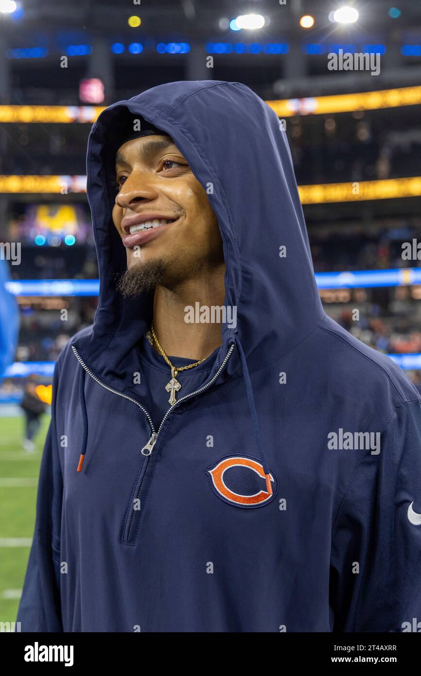 Chicago Bears quarterback Justin Fields (1) after the Los Angeles ...