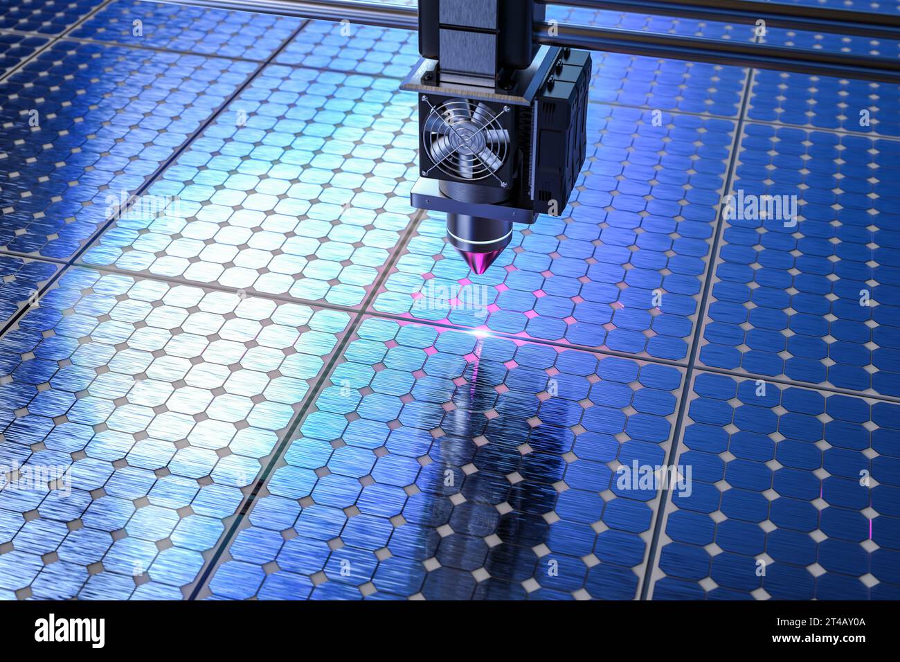 Automation industry with 3d rendering robot assembly line in solar ...