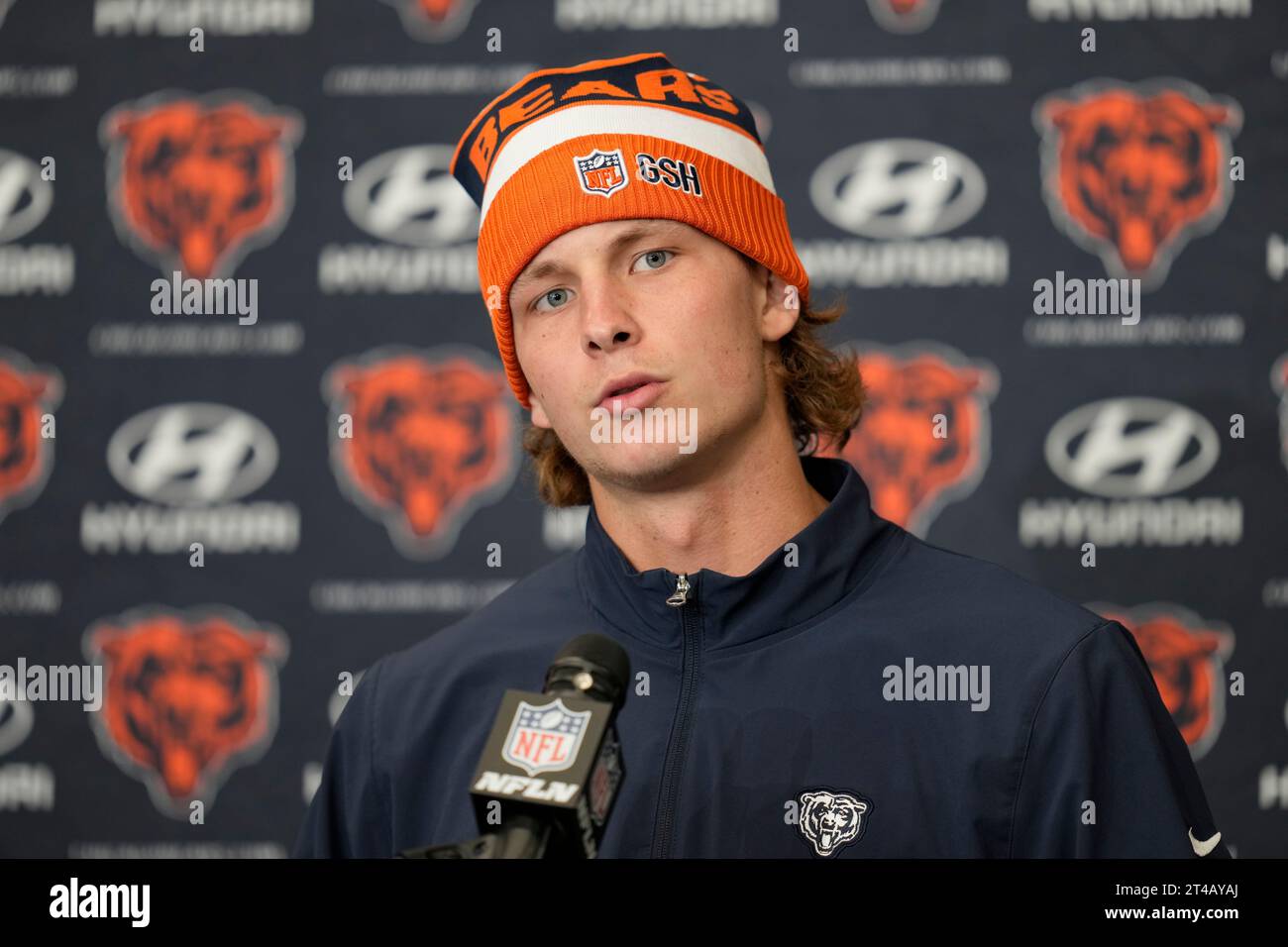 Chicago Bears quarterback Tyson Bagent speaks during a conference after ...