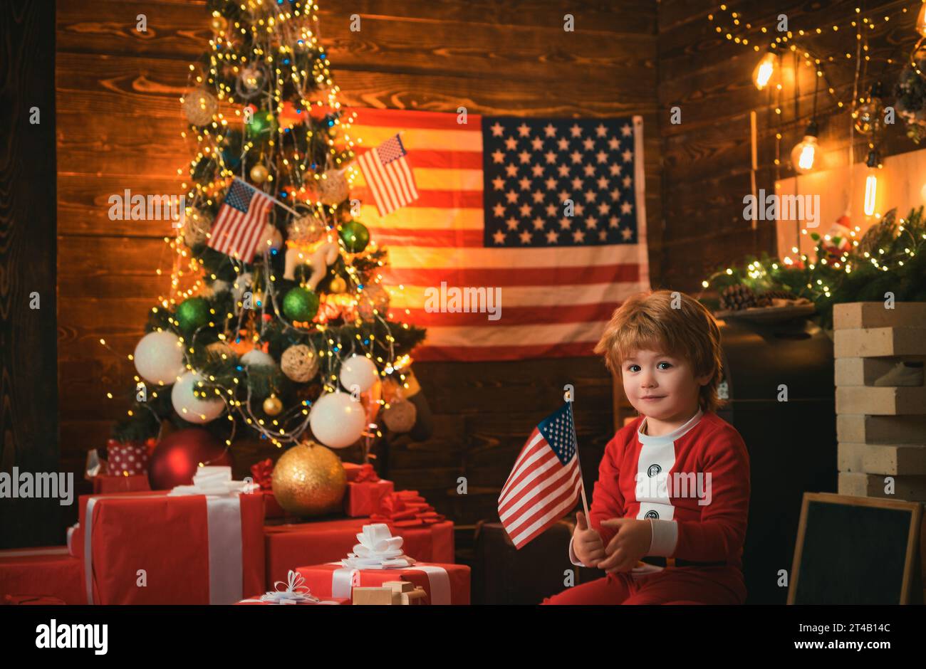 Merry Christmas in United States Of America. New Year in America. Santa ...
