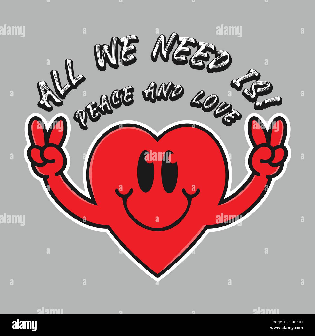 Cartoon character with all we need is peace and love phrase. Positive ...