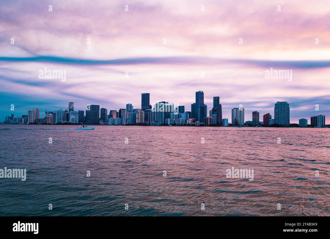 Miami skyline. Panoramic view of Miami at sunset, night downtown Stock ...
