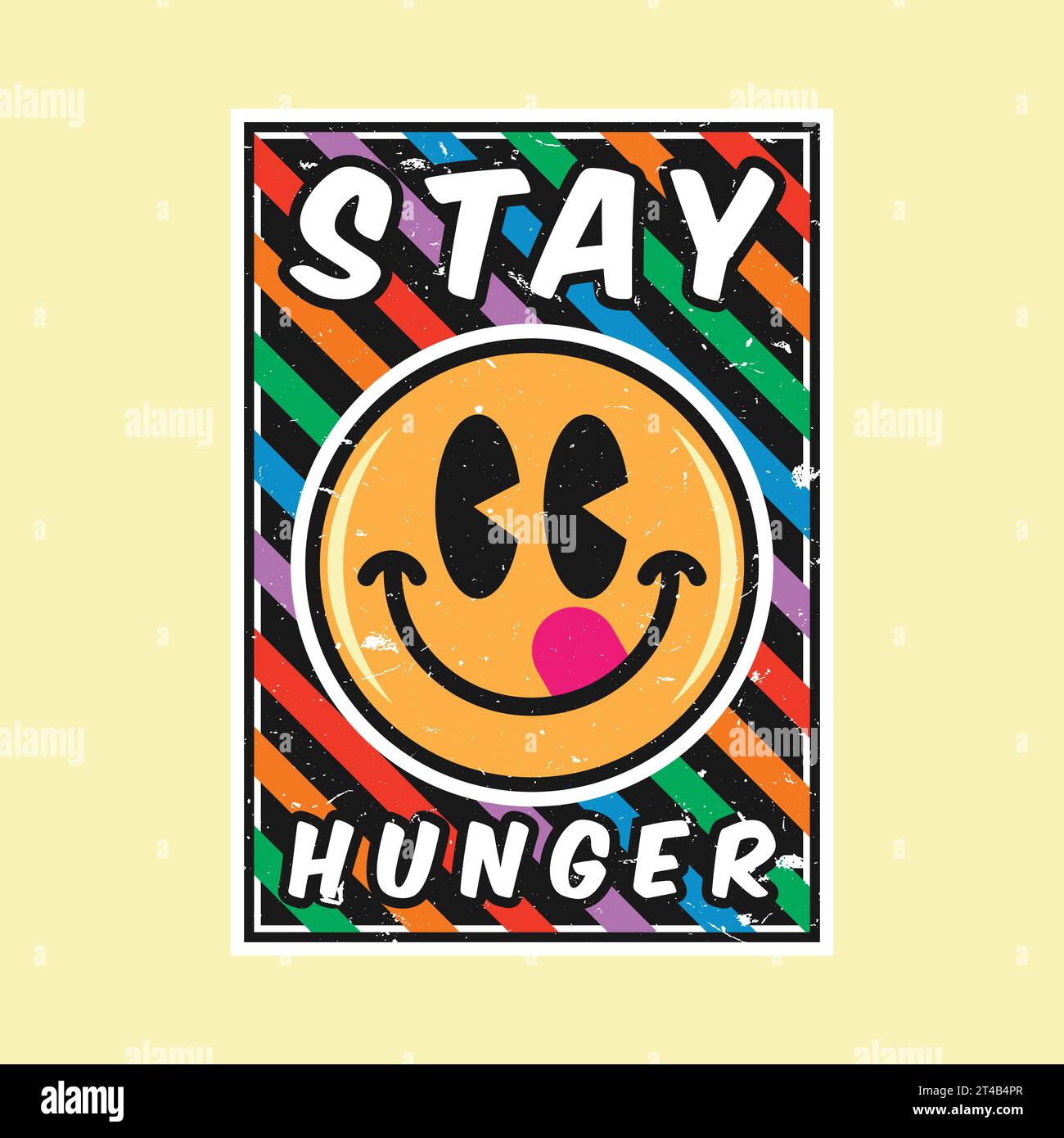 Emoji smile face with stay hunger phrase. Positive quotes, typography ...