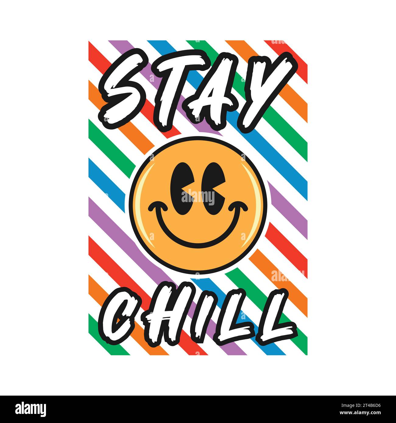 Emoji smile face with stay chill phrase. Grunge texture style, poster ...