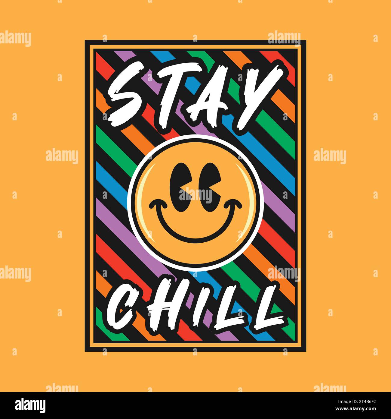 Emoji smile face with stay chill phrase. Grunge texture style, poster ...