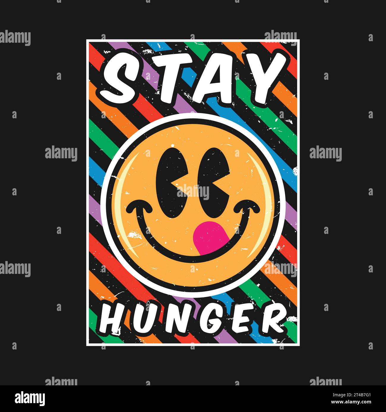 Emoji smile face with stay hunger phrase. Positive quotes, typography ...