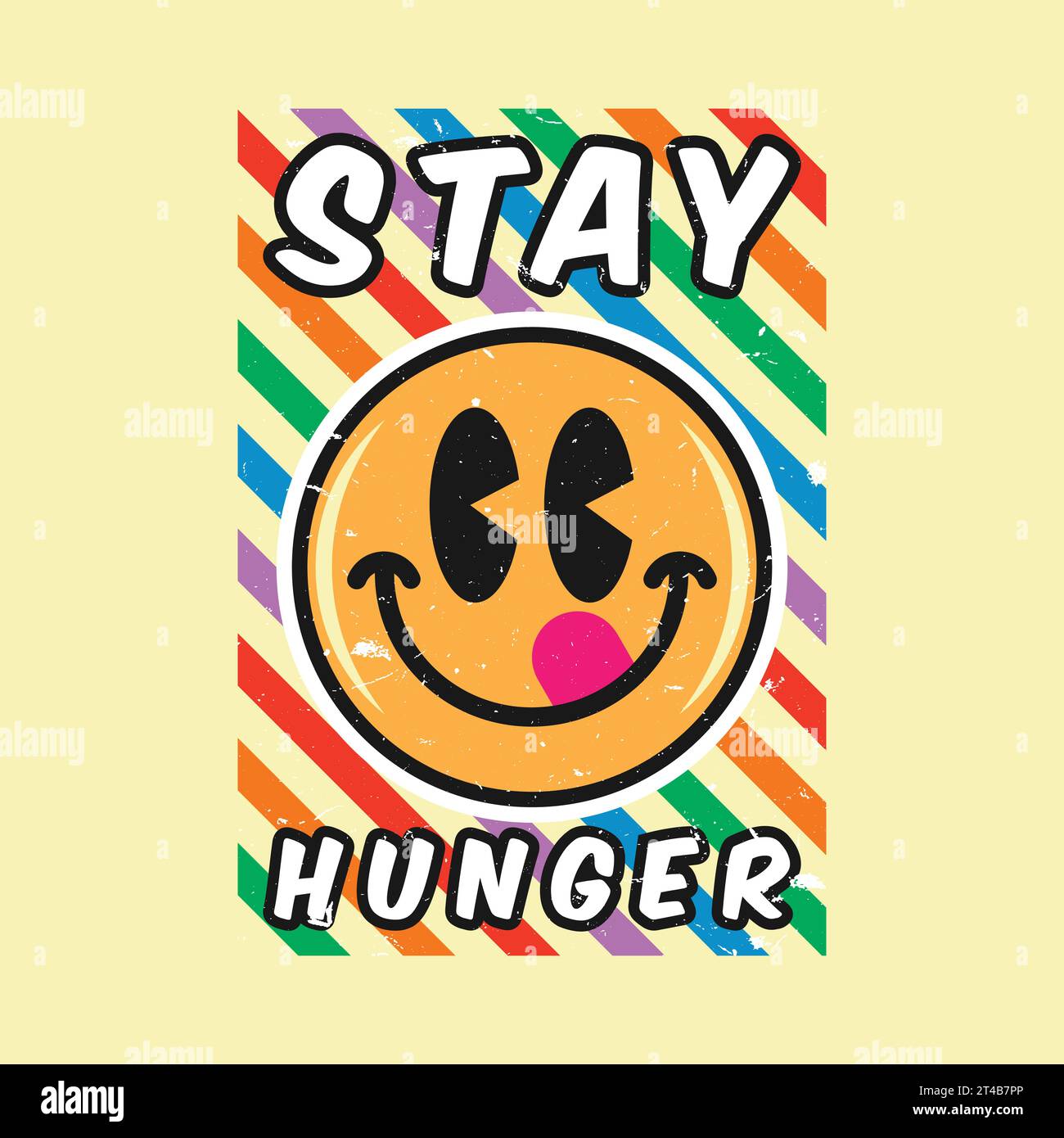 Emoji smile face with stay hunger phrase. Positive quotes, typography ...