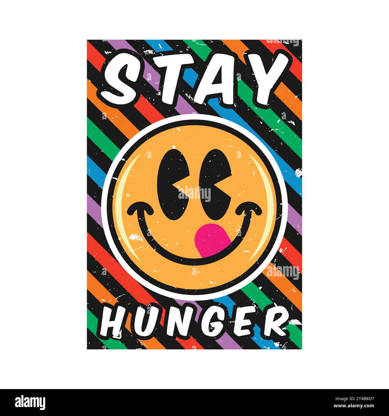 Emoji smile face with stay hunger phrase. Positive quotes, typography ...