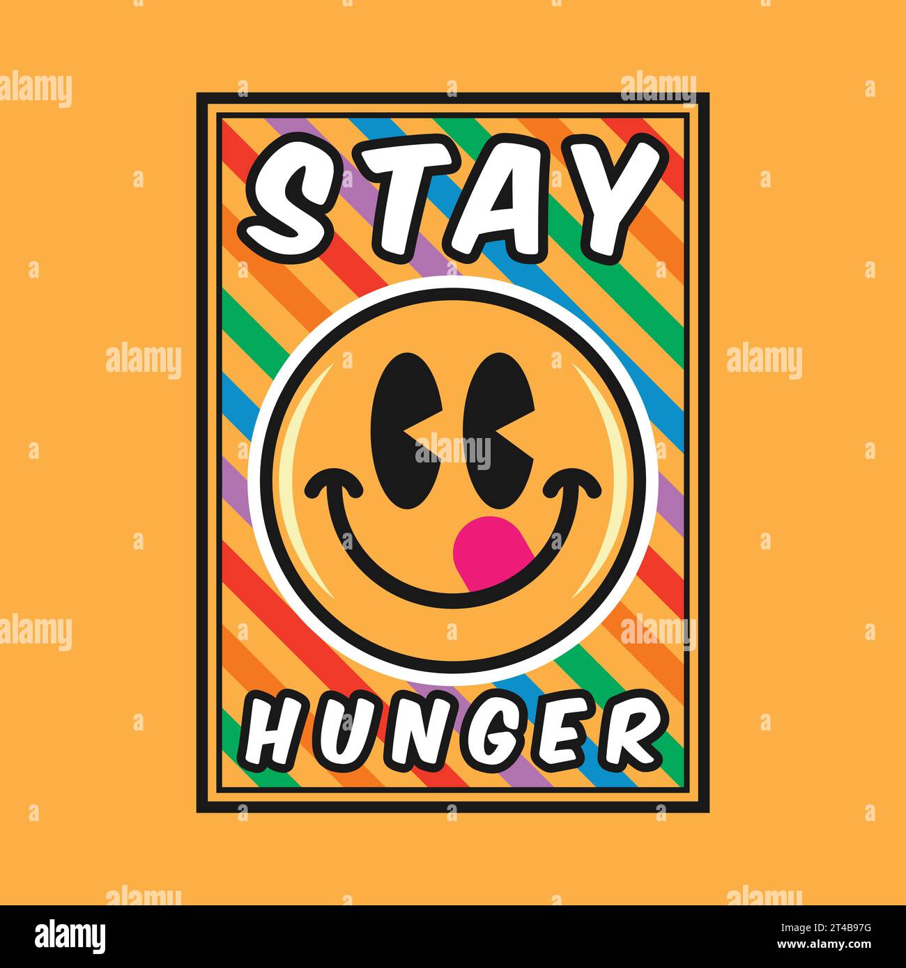 Emoji smile face with stay hunger phrase. Positive quotes, typography ...