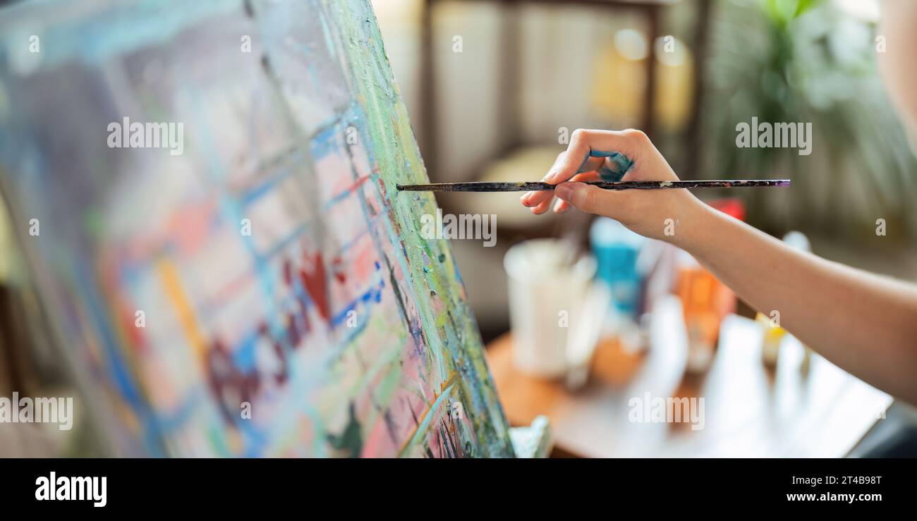 hand of artist with brush painting picture art, creativity, artistic ...