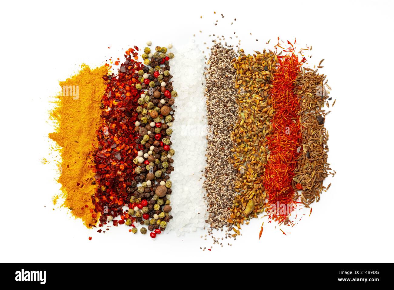 Rows of different spices on white background Stock Photo - Alamy