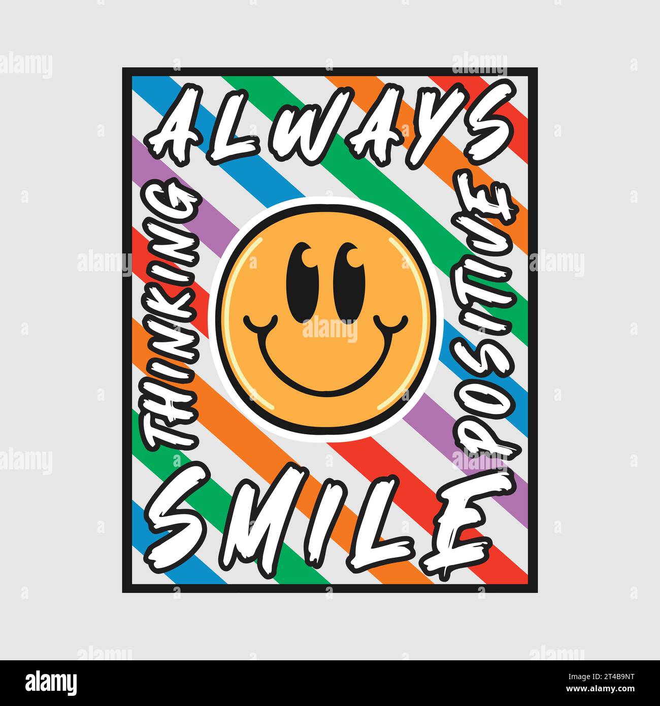 Smile face emoji with always smile, positive thinking phrase. Positive ...