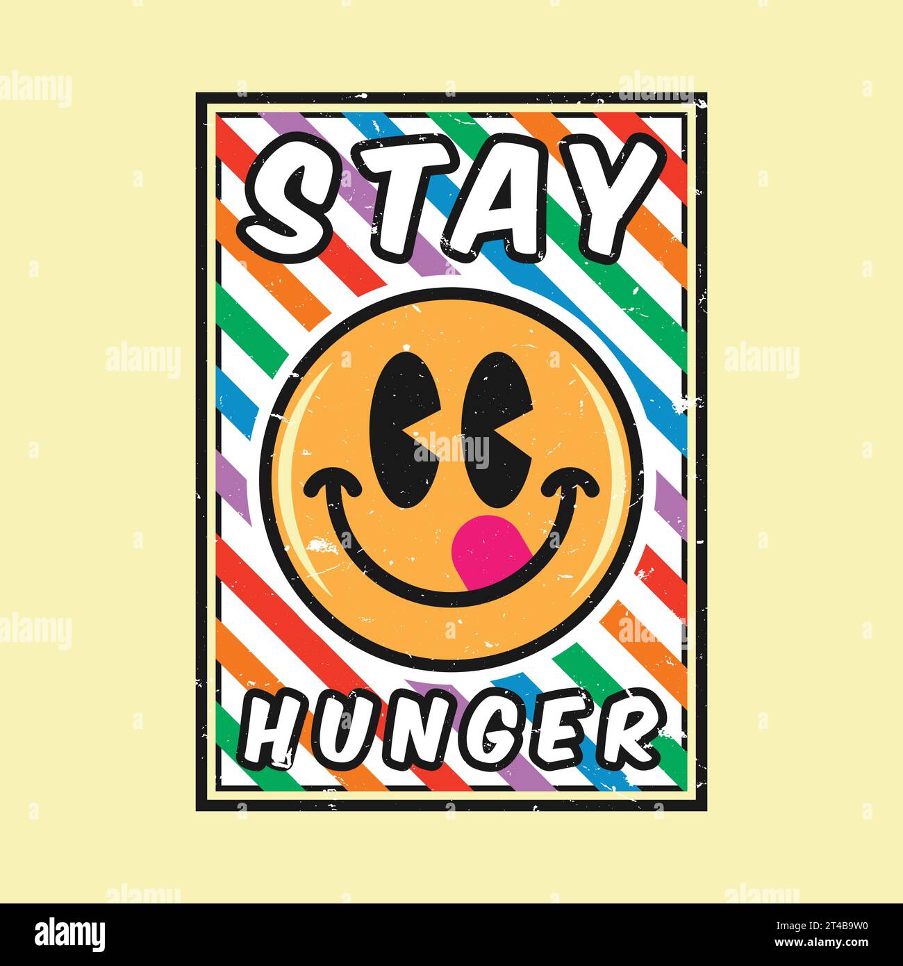 Emoji smile face with stay hunger phrase. Positive quotes, typography ...