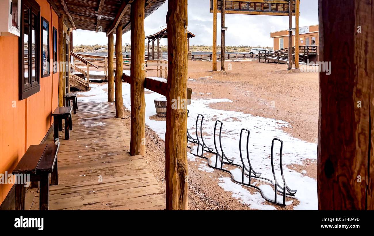Walking the plank walkways of the old west ghost town, Grand Canyon ...