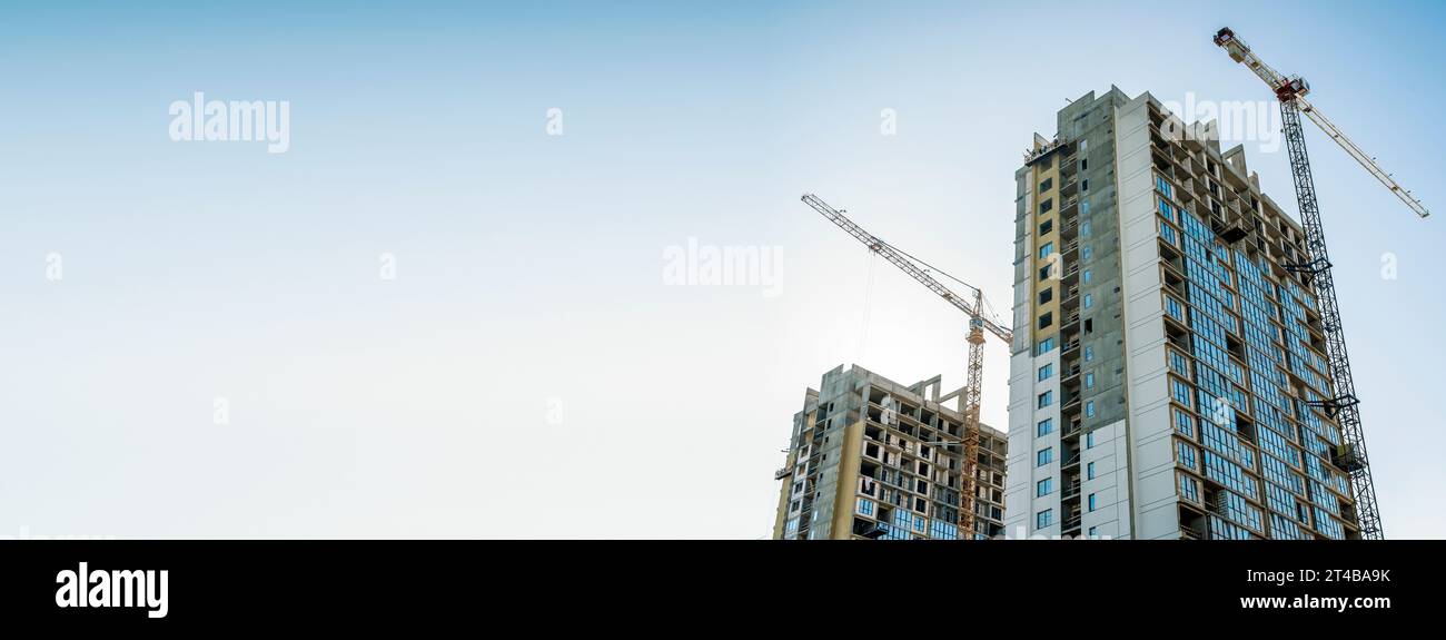 Construction of a building banner background. Construction site with ...