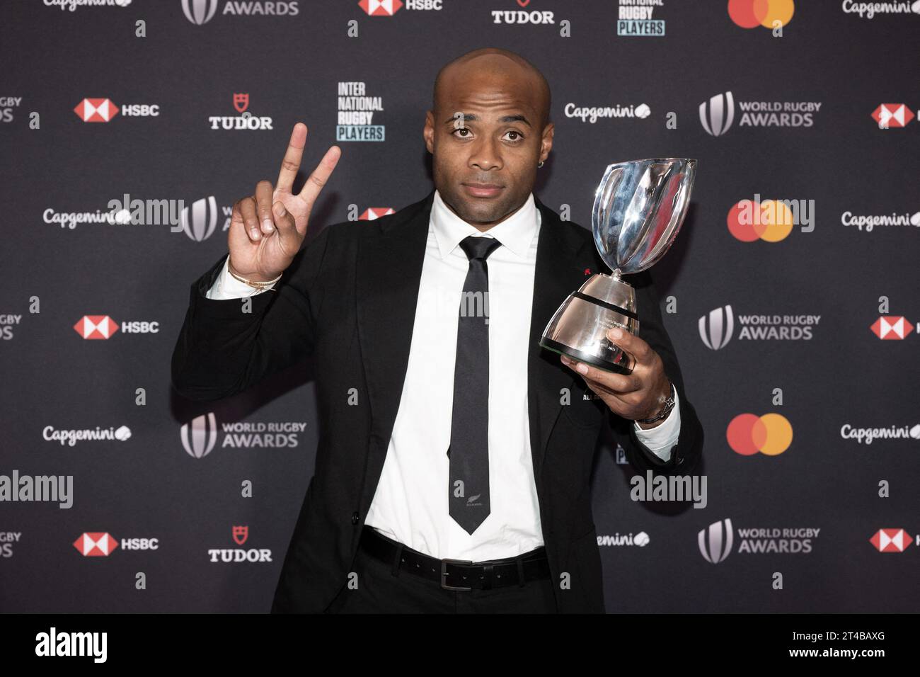 Paris, France. 24th Sep, 2023. Mark Tele'a of New Zealand receives the ...