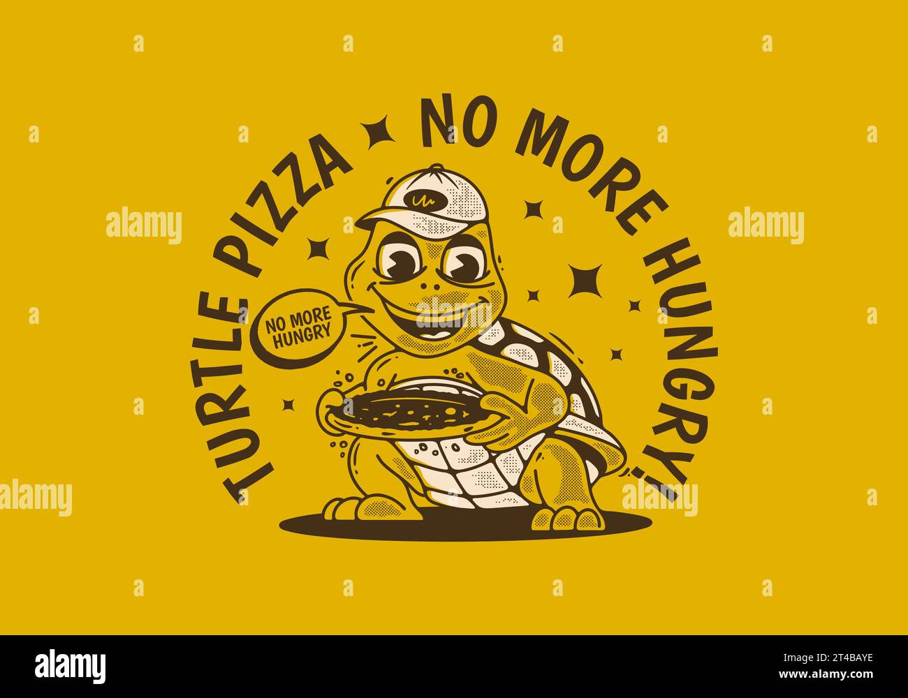 Turtle pizza, no more hungry. Mascot character illustration of a turtle ...