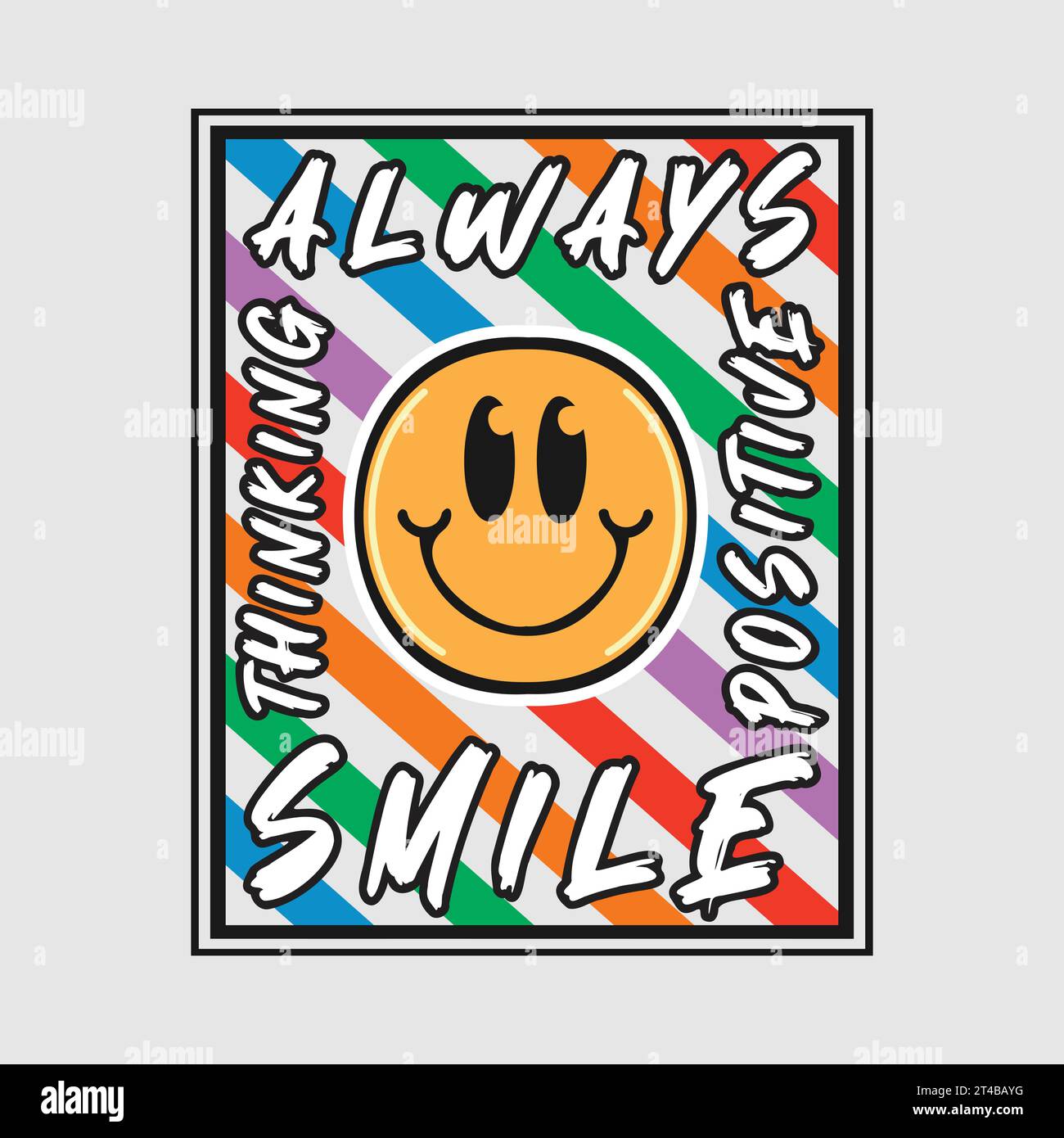 Smile face emoji with always smile, positive thinking phrase. Positive ...