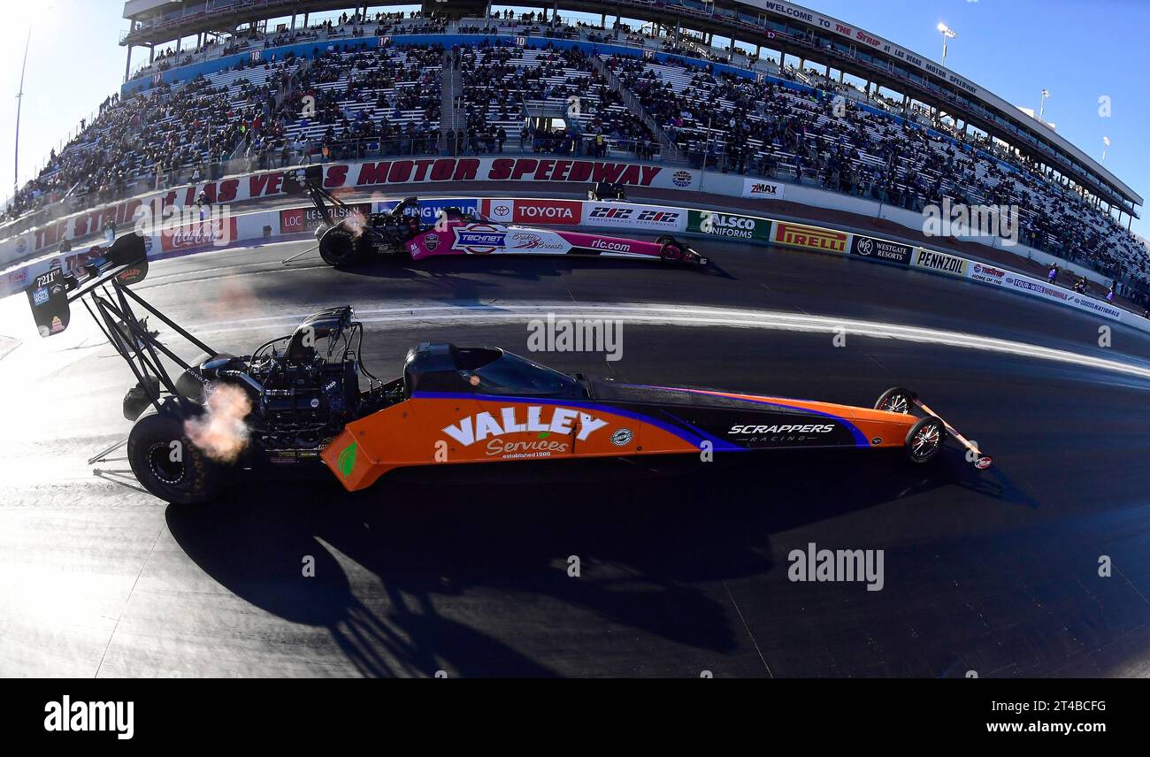 LAS VEGAS, NV - OCTOBER 29: Top Fuel driver Mike Salinas, near lane ...