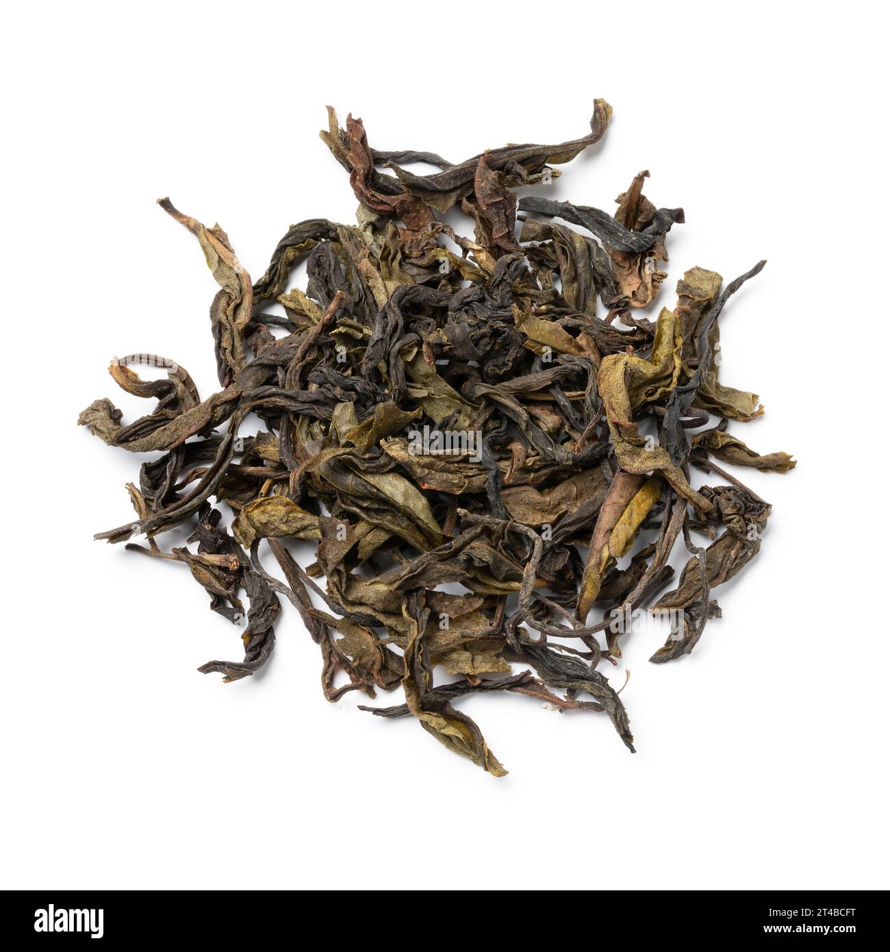 Heap of Thai Choui Fong dried tea leaves close up isolated on white ...