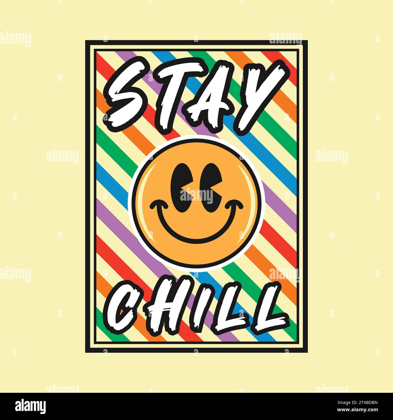 Emoji smile face with stay chill phrase. Grunge texture style, poster ...