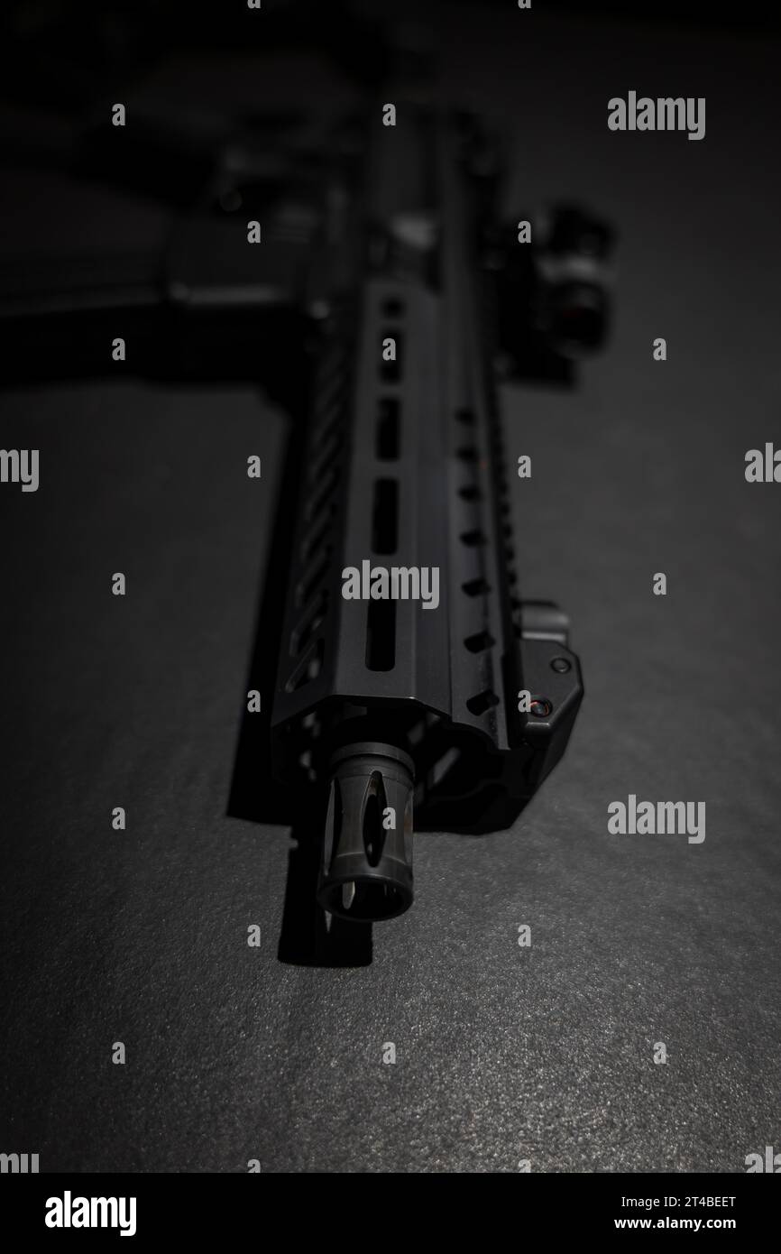 Modern Elegant Assault Rifle on Grey Background in Switzerland Stock ...