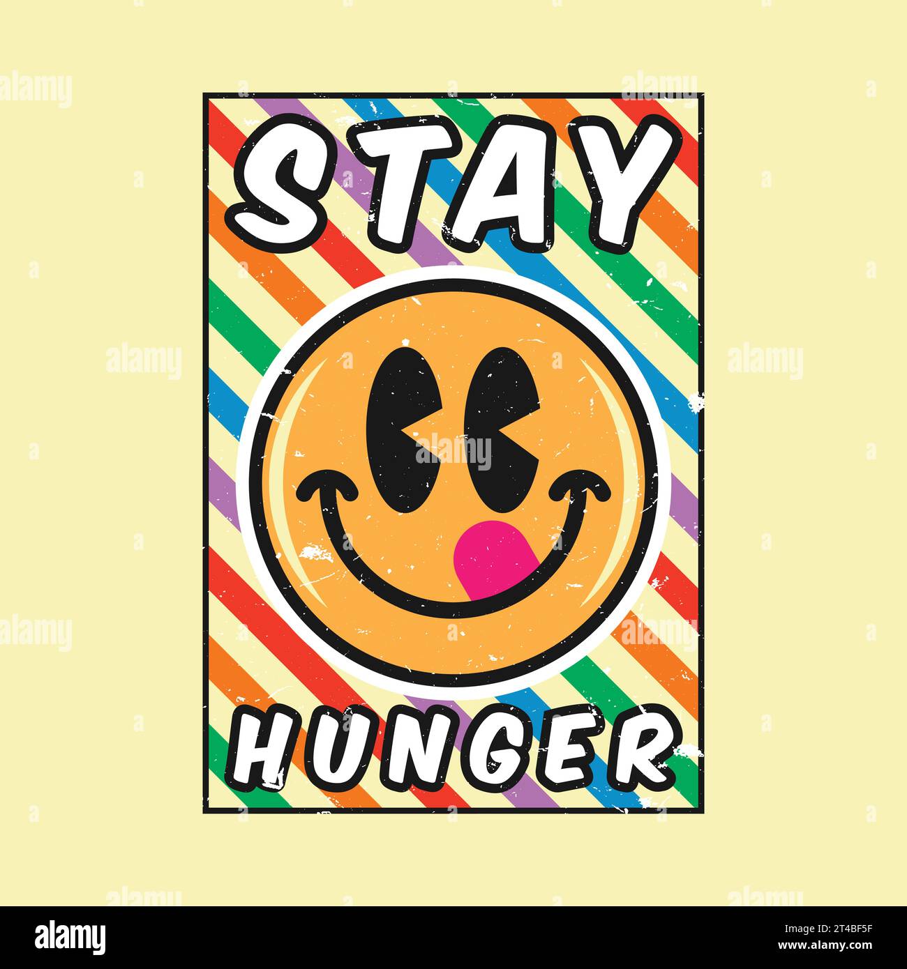 Emoji smile face with stay hunger phrase. Positive quotes, typography ...