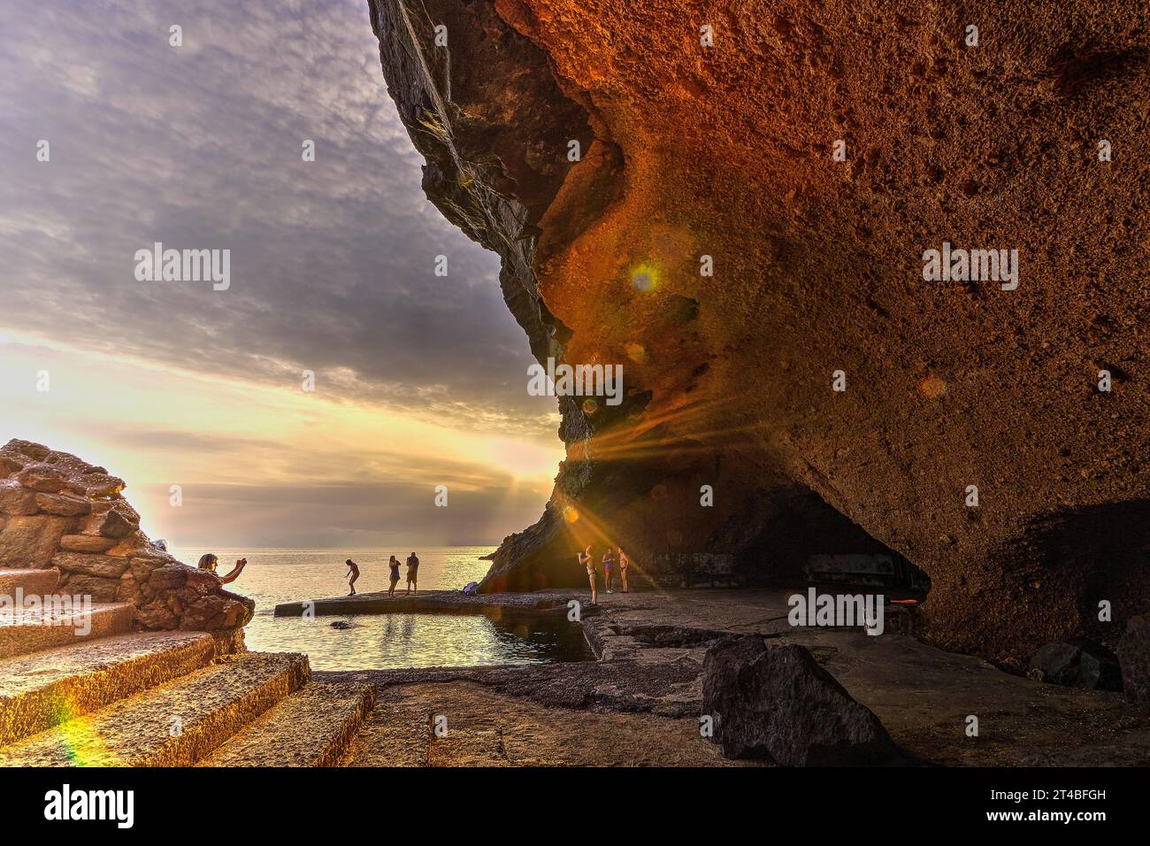 HDR, Spiaggia Sataria, evening light, sunset, grotto by the sea, stairs ...