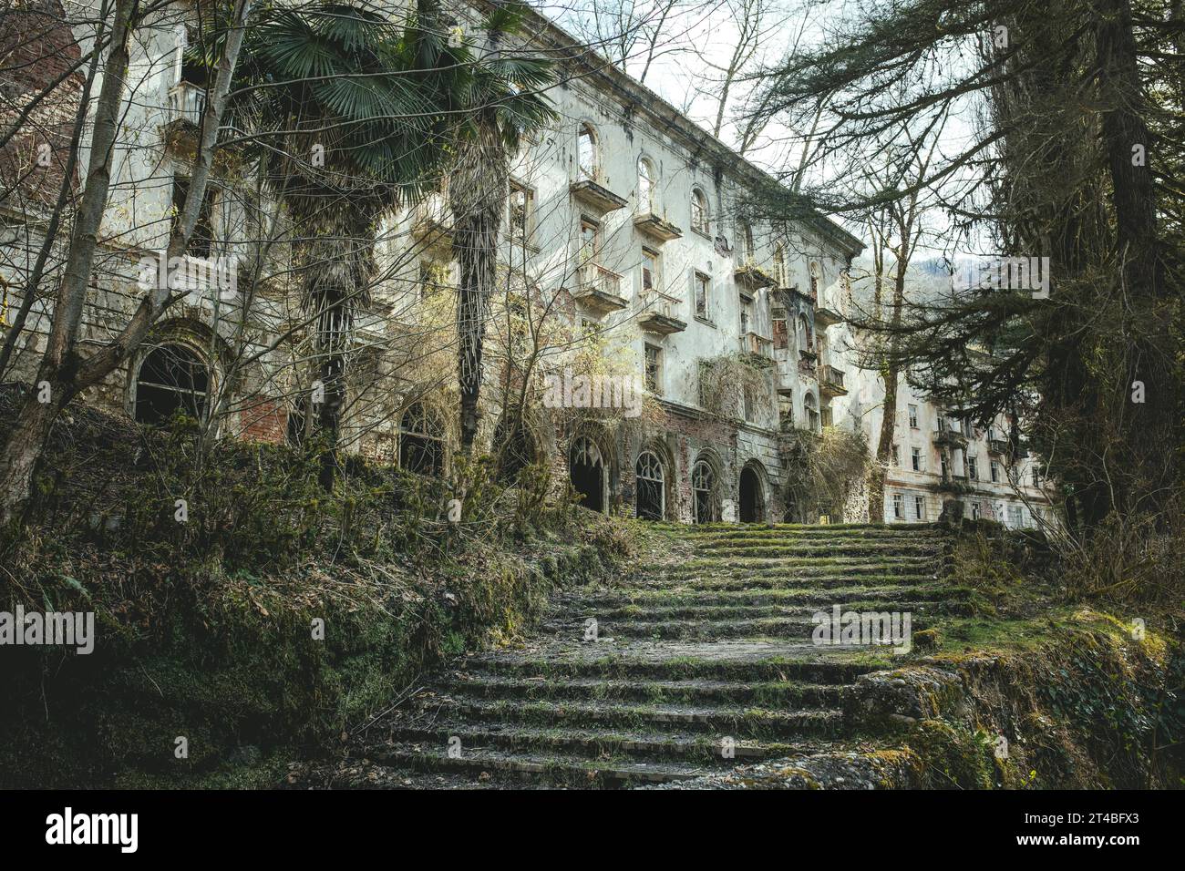 Abandoned building in the ghost town of Akamara, Akamara, Abkhazia ...