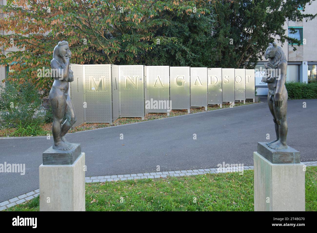 Sculptures Metamorph I and II by Franz Weidinger 2008, lettering ...
