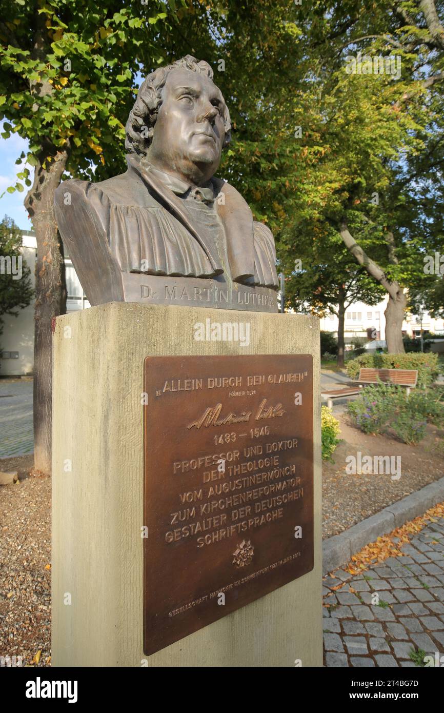 Martin Luther Monument, inscription, text, bust, bronze, text, bible ...
