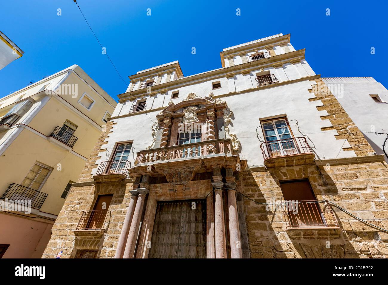 Beautiful Andalusian architecture, elevated street view, facade of the ...