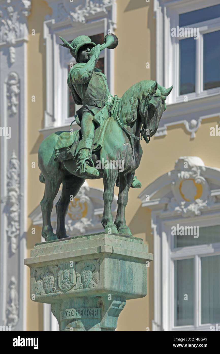Equestrian figure with post horn in uniform, bronze, sculpture, signal ...