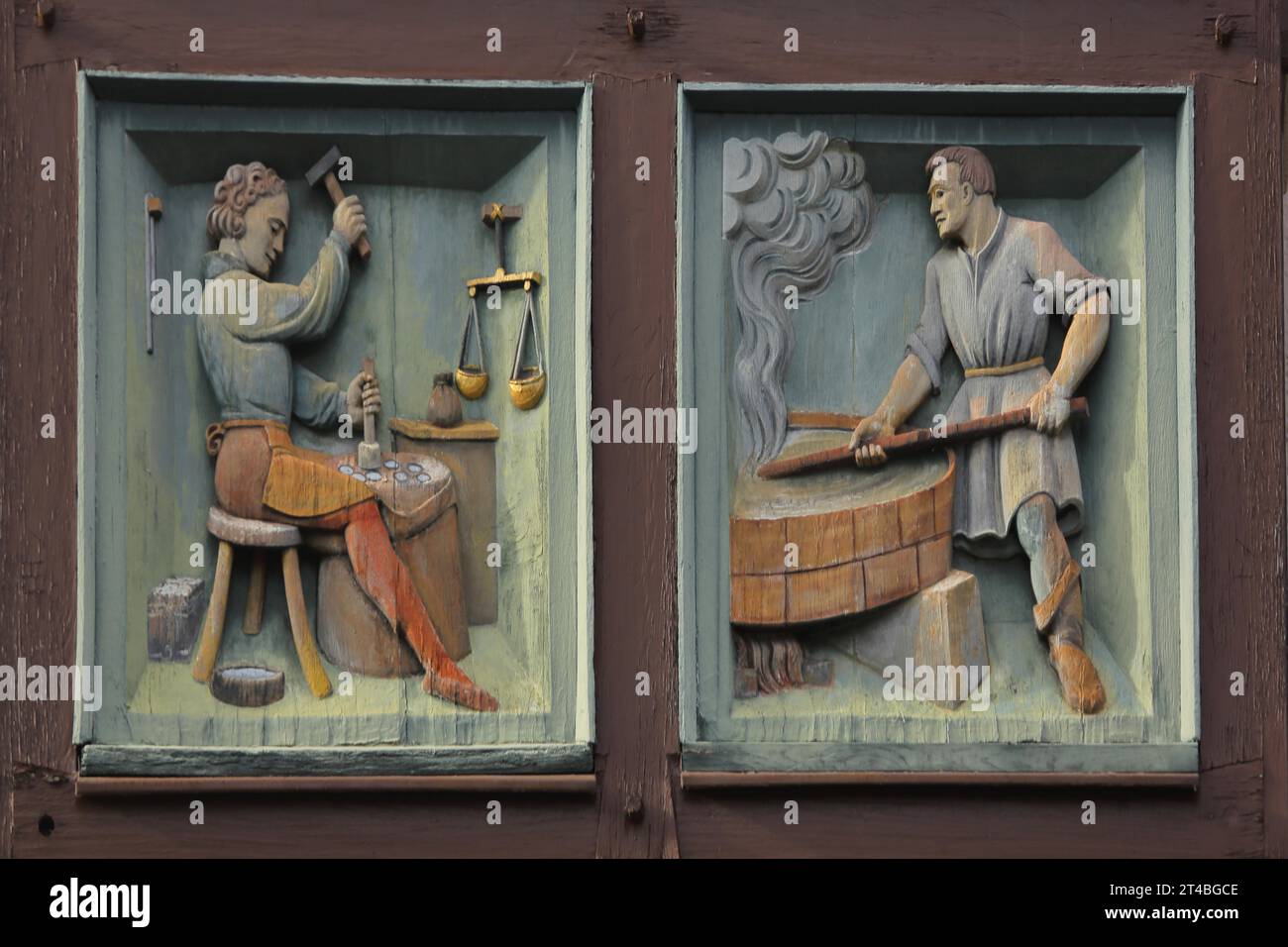 Relief with profession locksmith and blacksmith with figures, two ...